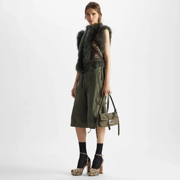 Fendi Baguette® 26424 Khaki Green Canvas Bag With Stencil Print